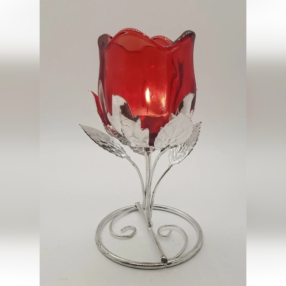 Unlisted | Other | Red Rose Glass Tealight Candle Holder With ...